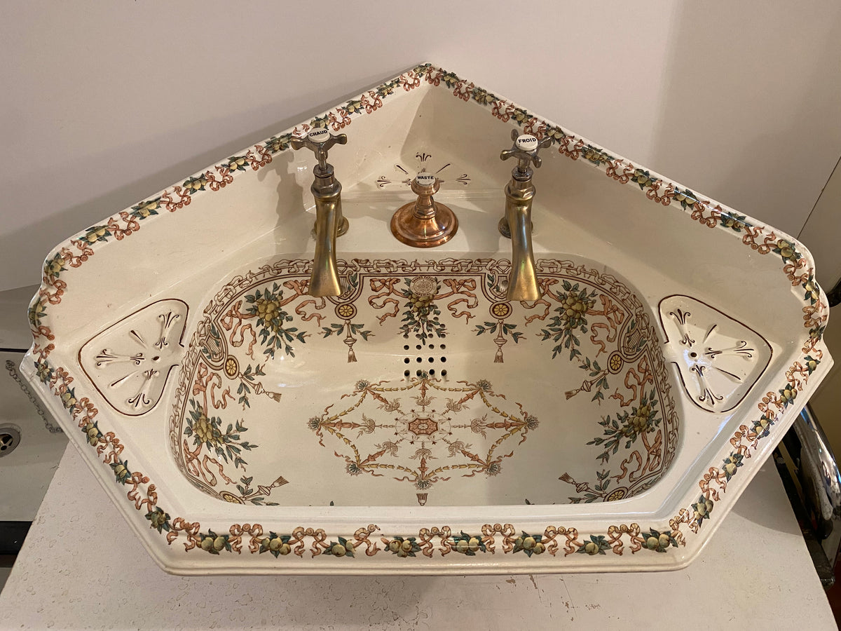 Regency Corner Basin by Shanks & Co with Hand Coloured Transfers C.187 ...